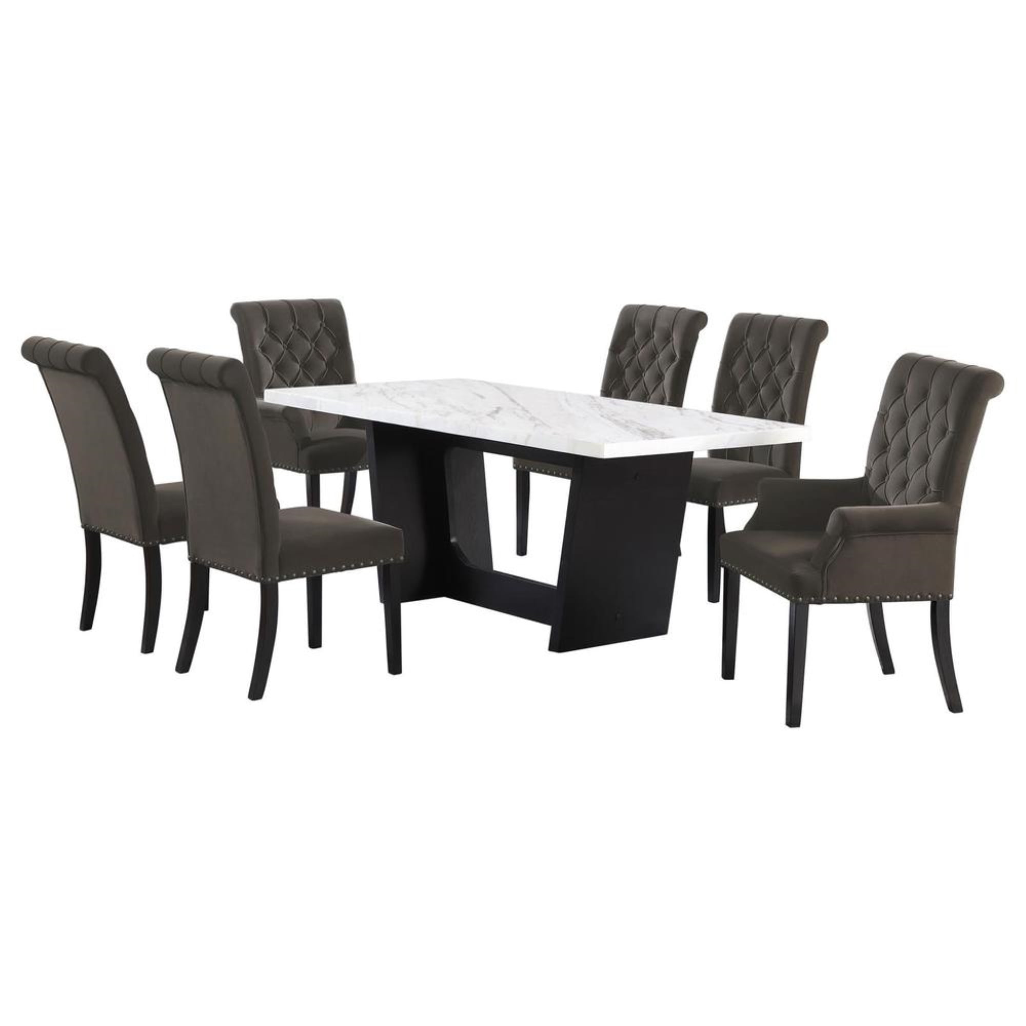 Sherry 7-piece Dining Set with Six Chairs, Rectangular Marble Top Table ...