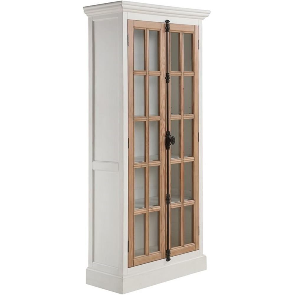Tammi Antique White and Brown 2-Door Tall Cabinet: Large Glass and Wood ...