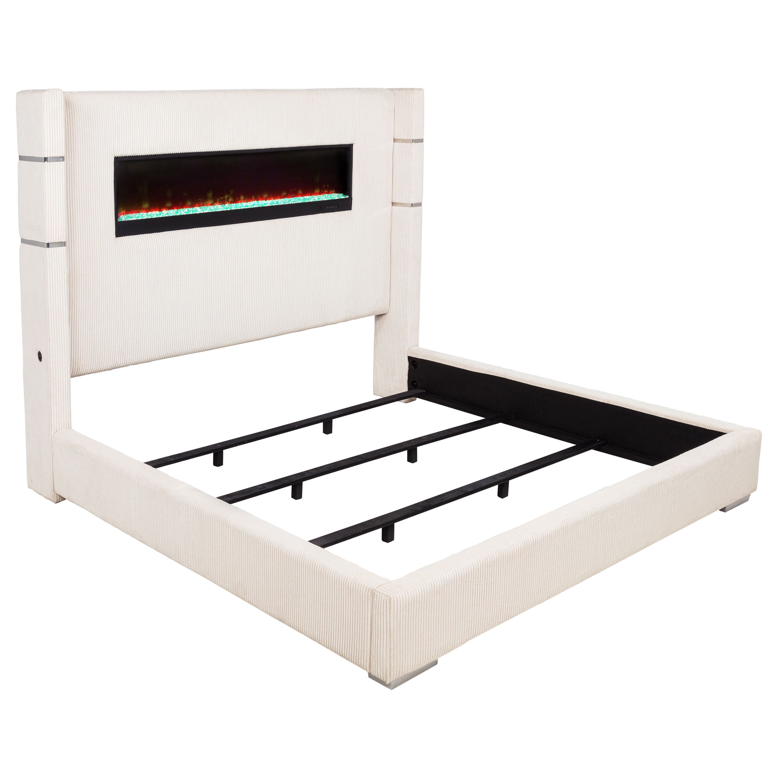Tisdall Upholstered Eastern King Flame Visualizer Bed Cream - Walmart.com
