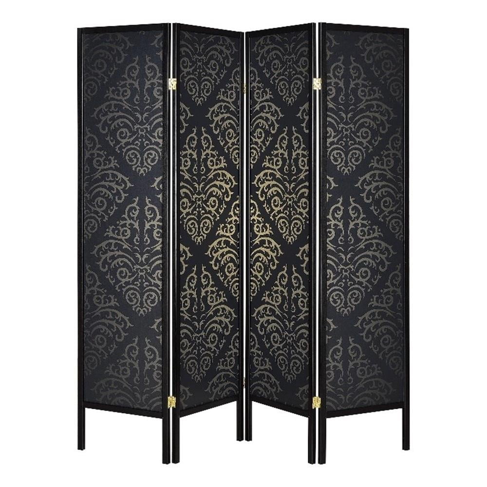 Haidera 4-panel Damask Pattern Folding Screen Black - Walmart.com