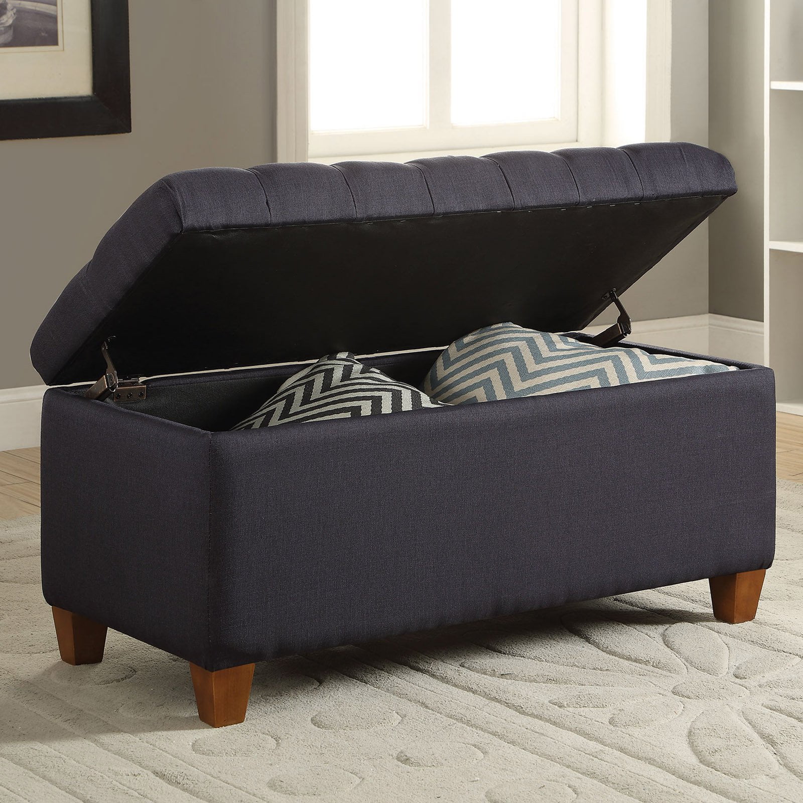 Coaster Tufted Storage Bench in Dark Navy - Walmart.com