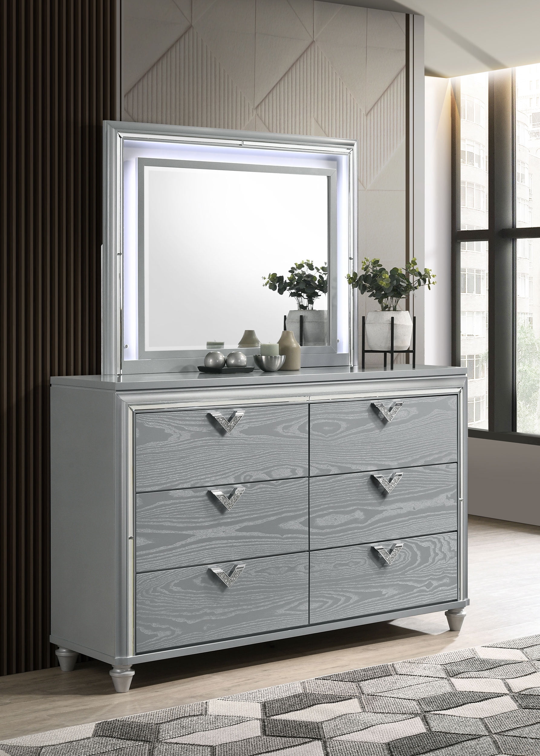 Coaster Veronica 6-drawer Wood Bedroom Dresser with Mirror Light Silver ...