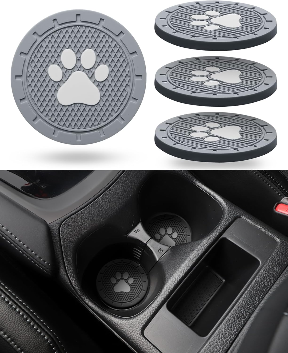 Coaster for Car Cup Holder - 4 Pack Silicone Auto Car Drink Coasters ...