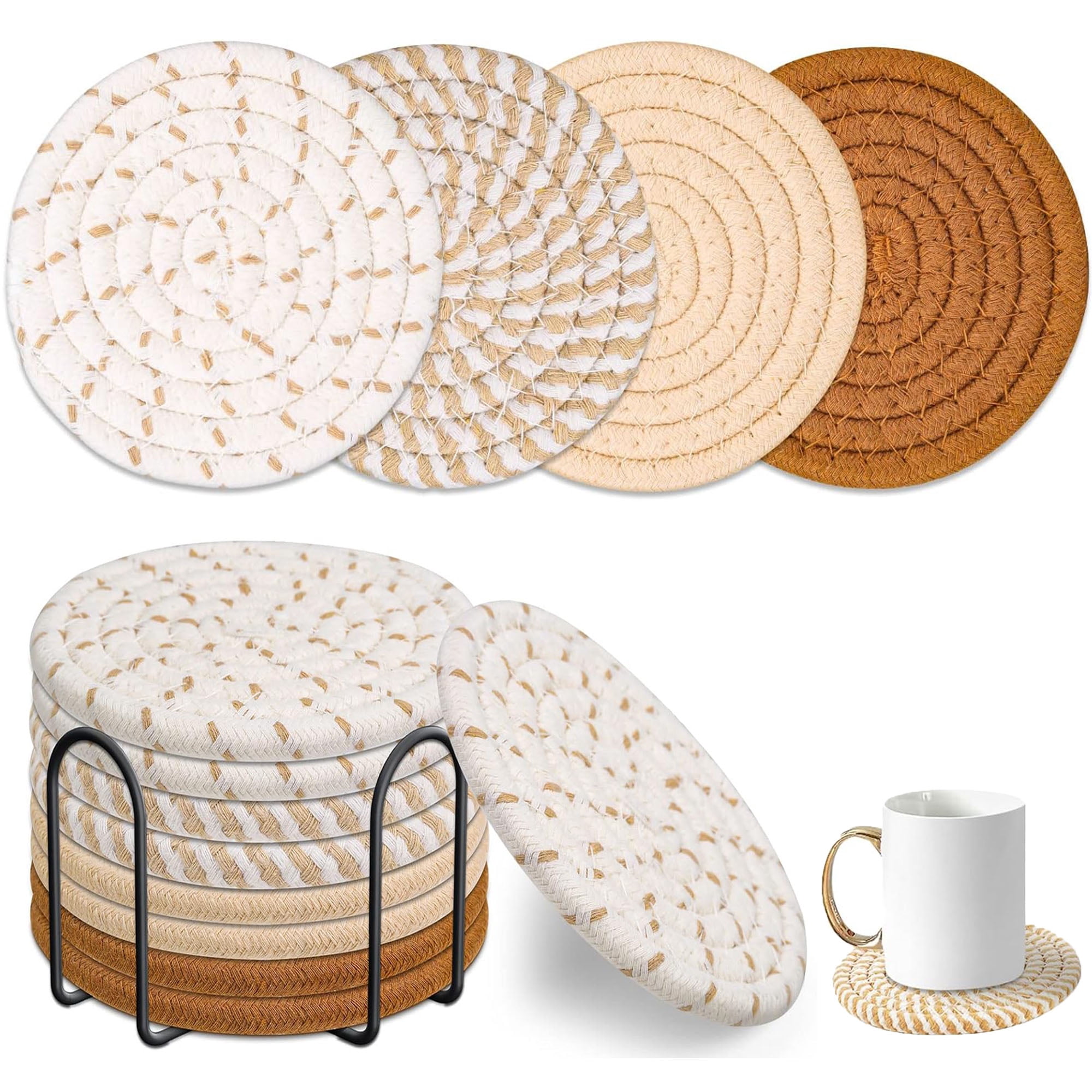 Absorbent Coasters Set of 8 with Coaster Holder – Boho Coasters for ...