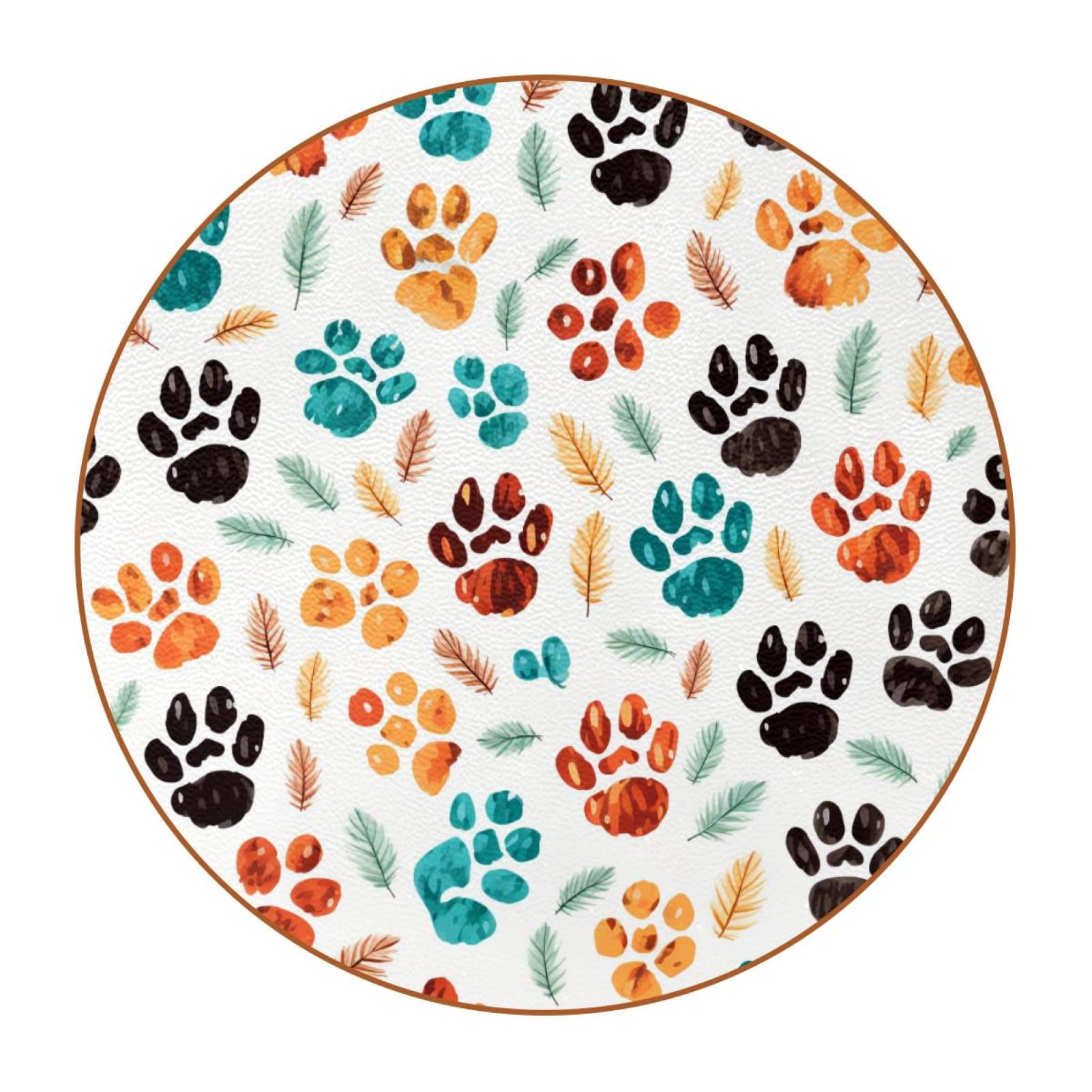 Coasters for Drinks, Colorful Paw Footprints and Leaves Print Leather ...