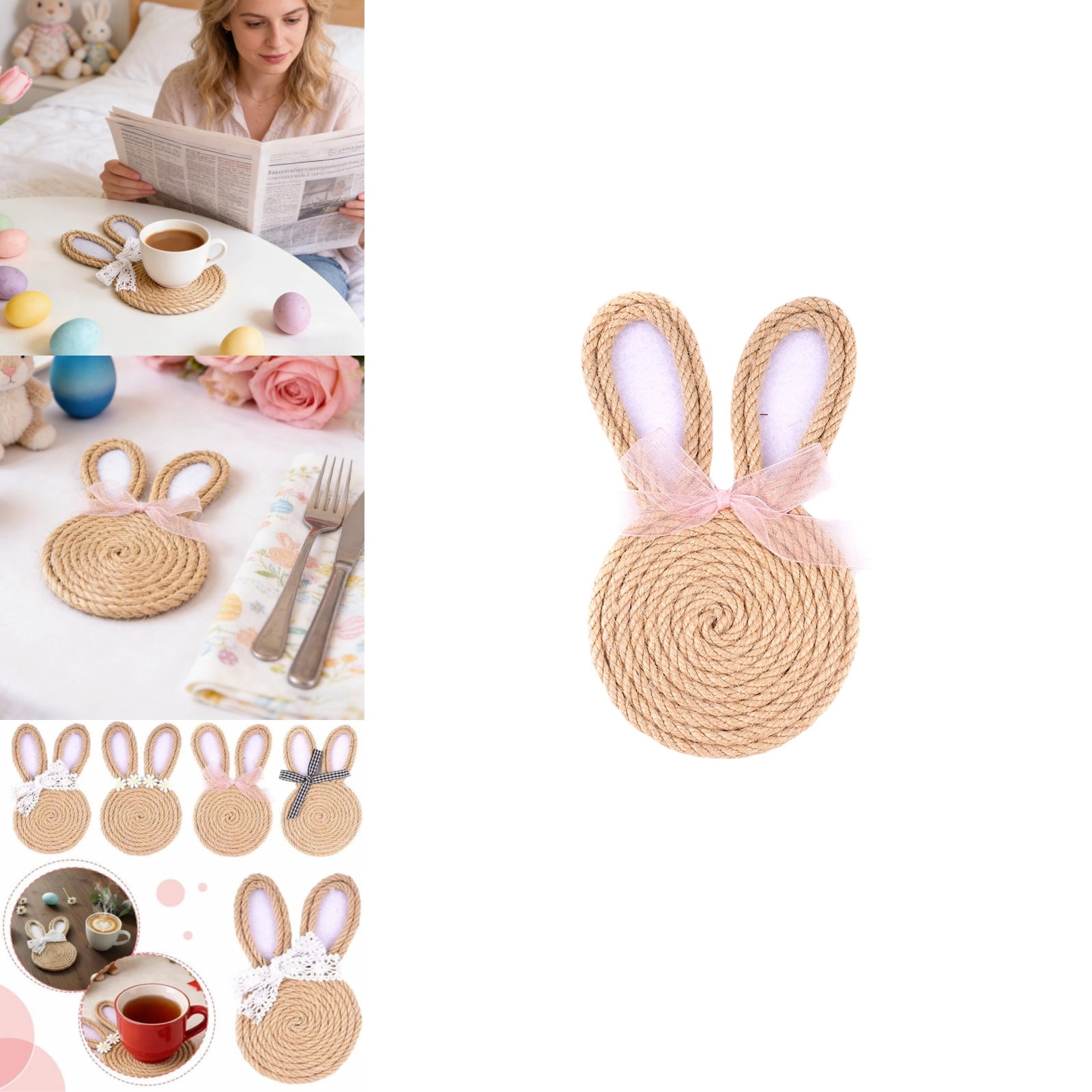 Coasters for Drinks Easter Bunny Heat Resistant Woven Spring Coasters ...