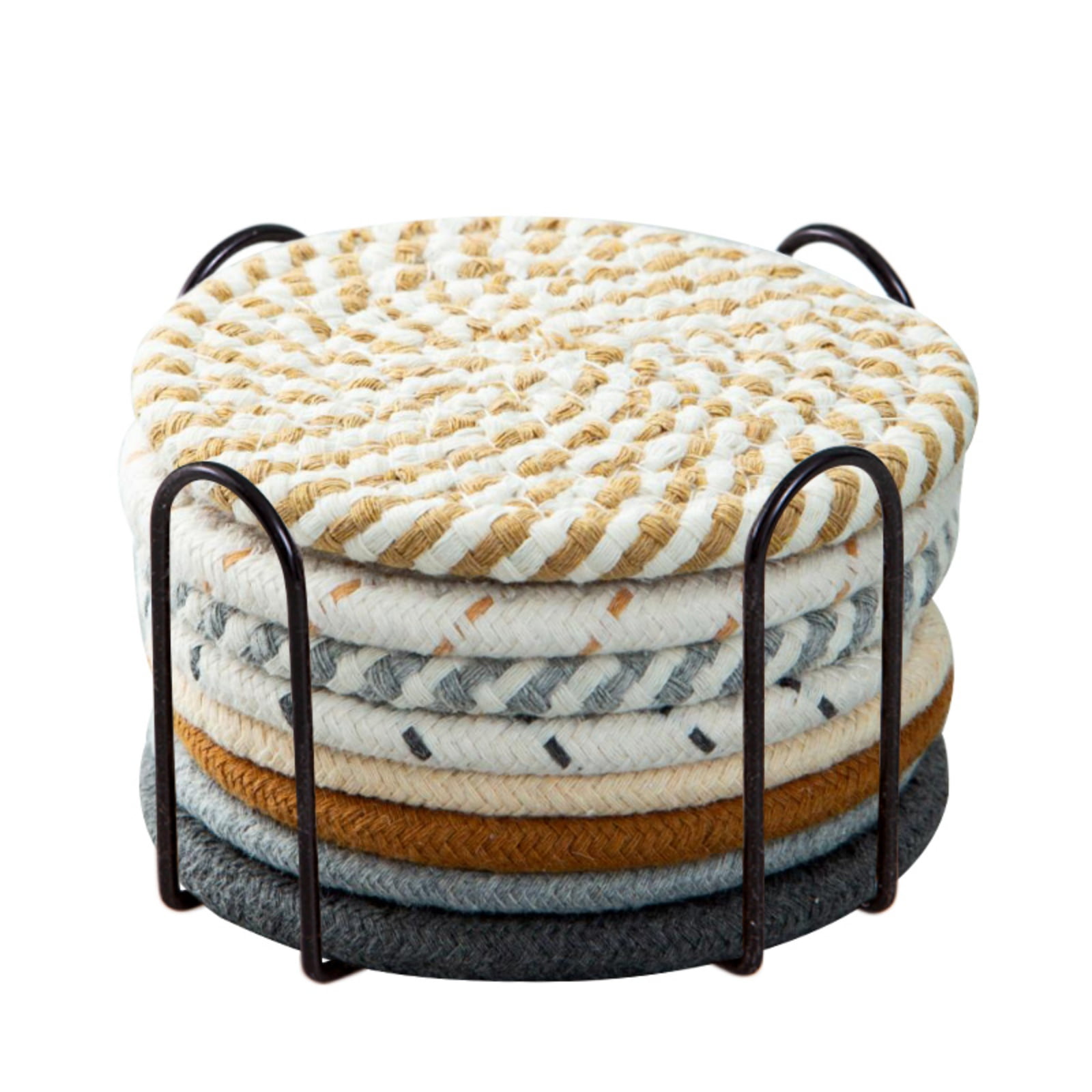 Coasters for Drinks Pack of 8 Cotton Rope Woven Coasters with Metal ...