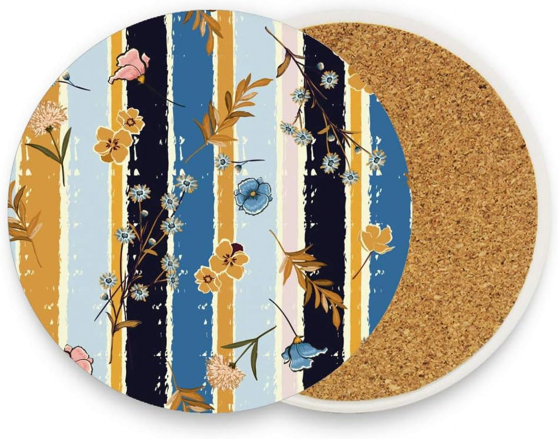 Coasters for Drinks Set of 2 Absorbent Ceramic Coasters with Cork Base ...