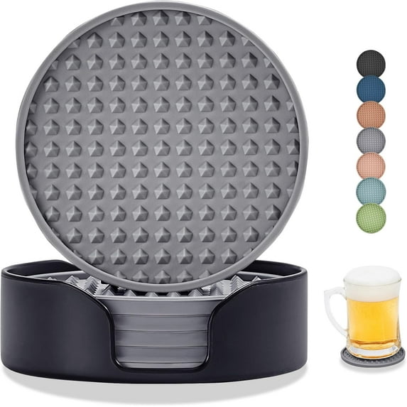 Coasters for Drinks, Silicone Coasters Set of 6 with ABS Holder ...