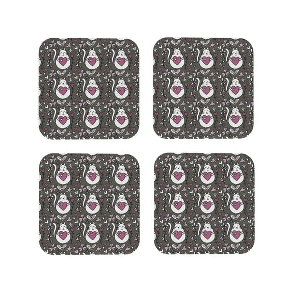Coasters Set of 4 - Abstract Cartoon Cat Heart Flower Drink Coasters ...