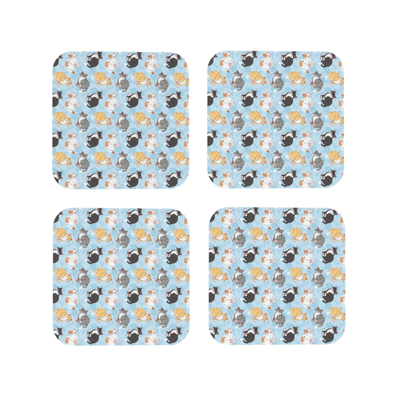 Coasters Set of 4 - Art Cute Cartoon Cat Fishbone Drink Coasters for ...