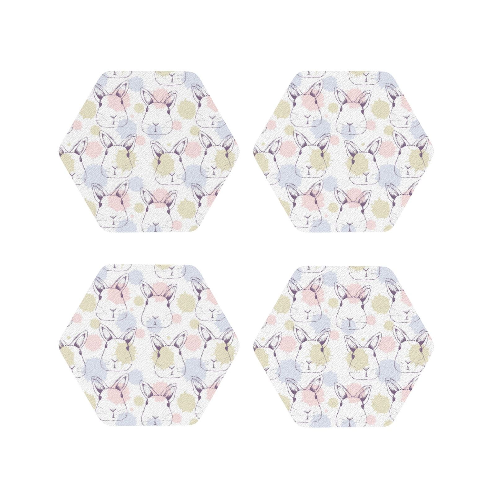 Coasters Set of 4 - Artistic Cute Rabbit Head Drink Coasters for ...