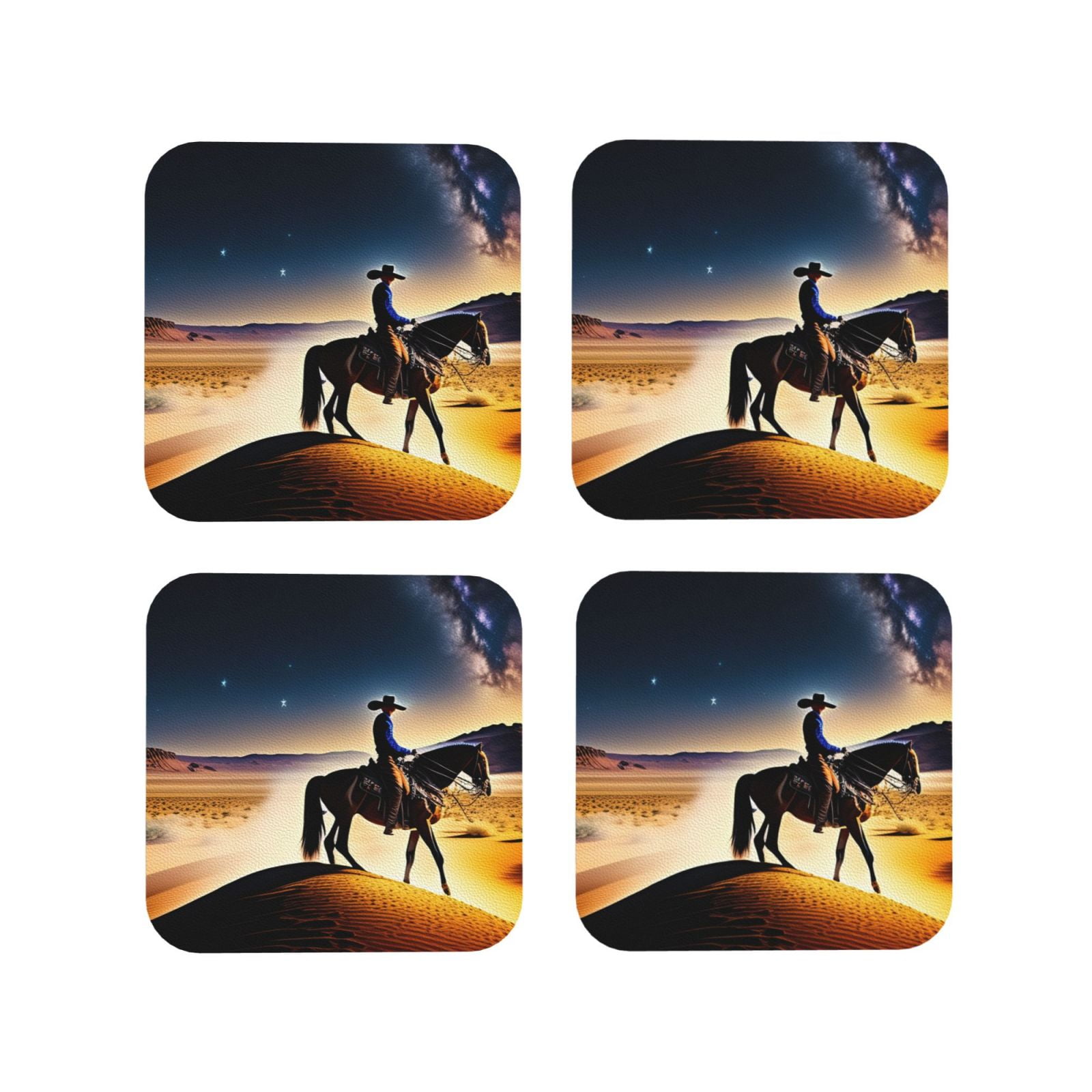 Coasters Set of 4 - Azure Sky Western Desert Cowboy Drink Coasters for ...