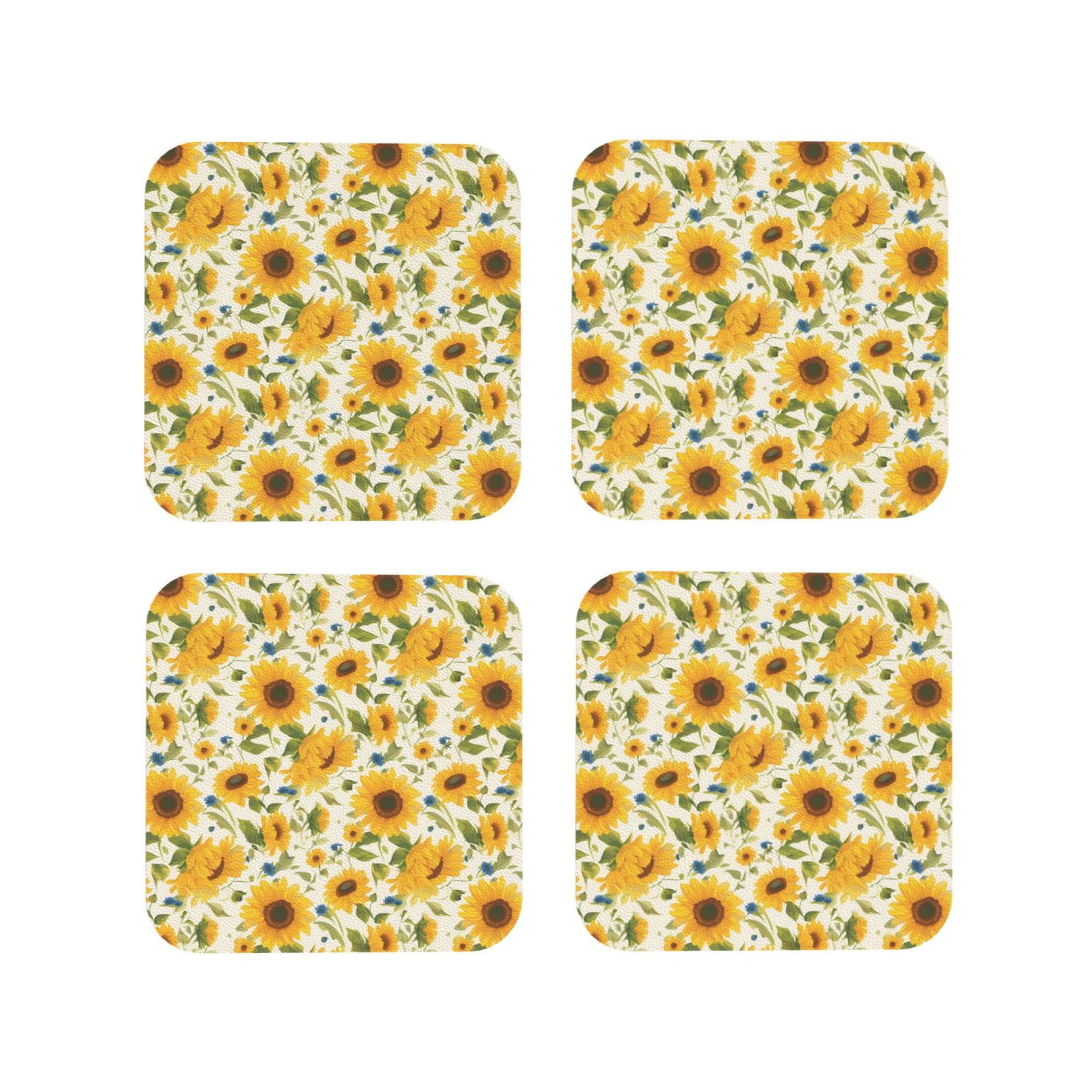 Coasters Set of 4 - Beautiful Countryside Sunflower Drink Coasters for ...