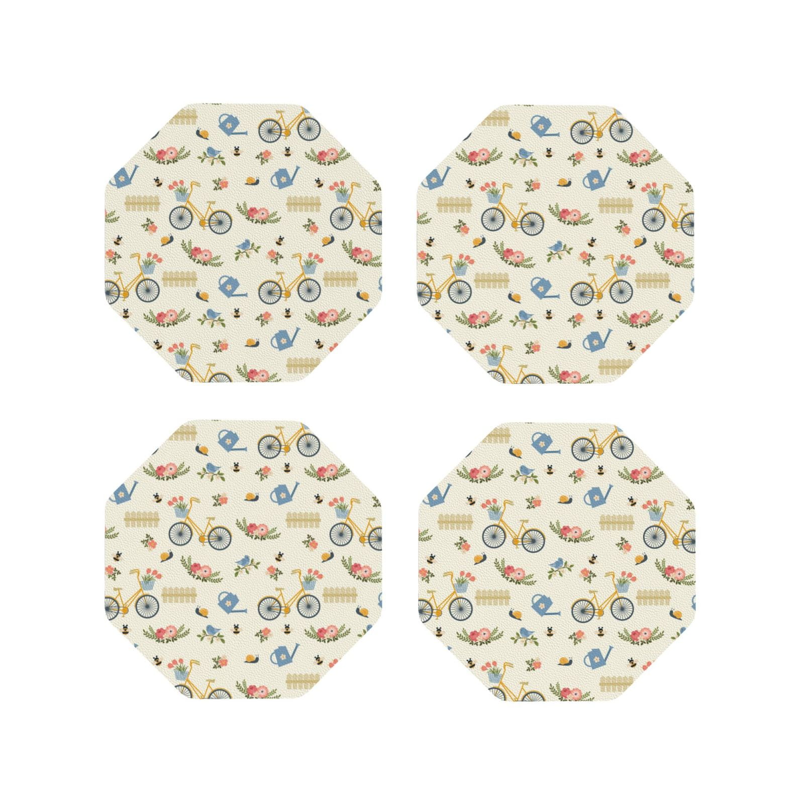 Coasters Set of 4 - Bike Pattern Farmhouse Drink Coasters for Tabletop ...