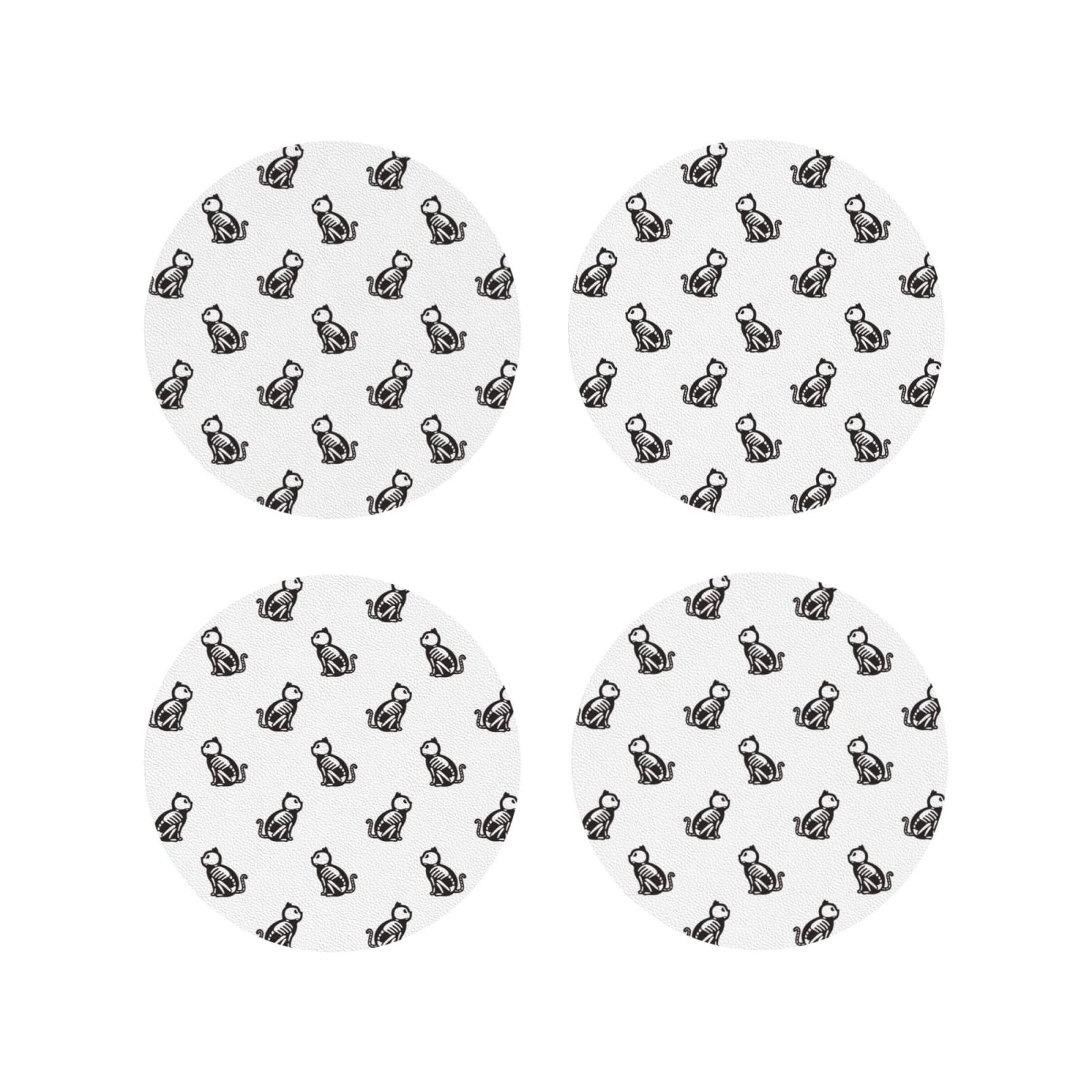 Coasters Set of 4 - Black White Cartoon Cat Bones Drink Coasters for ...