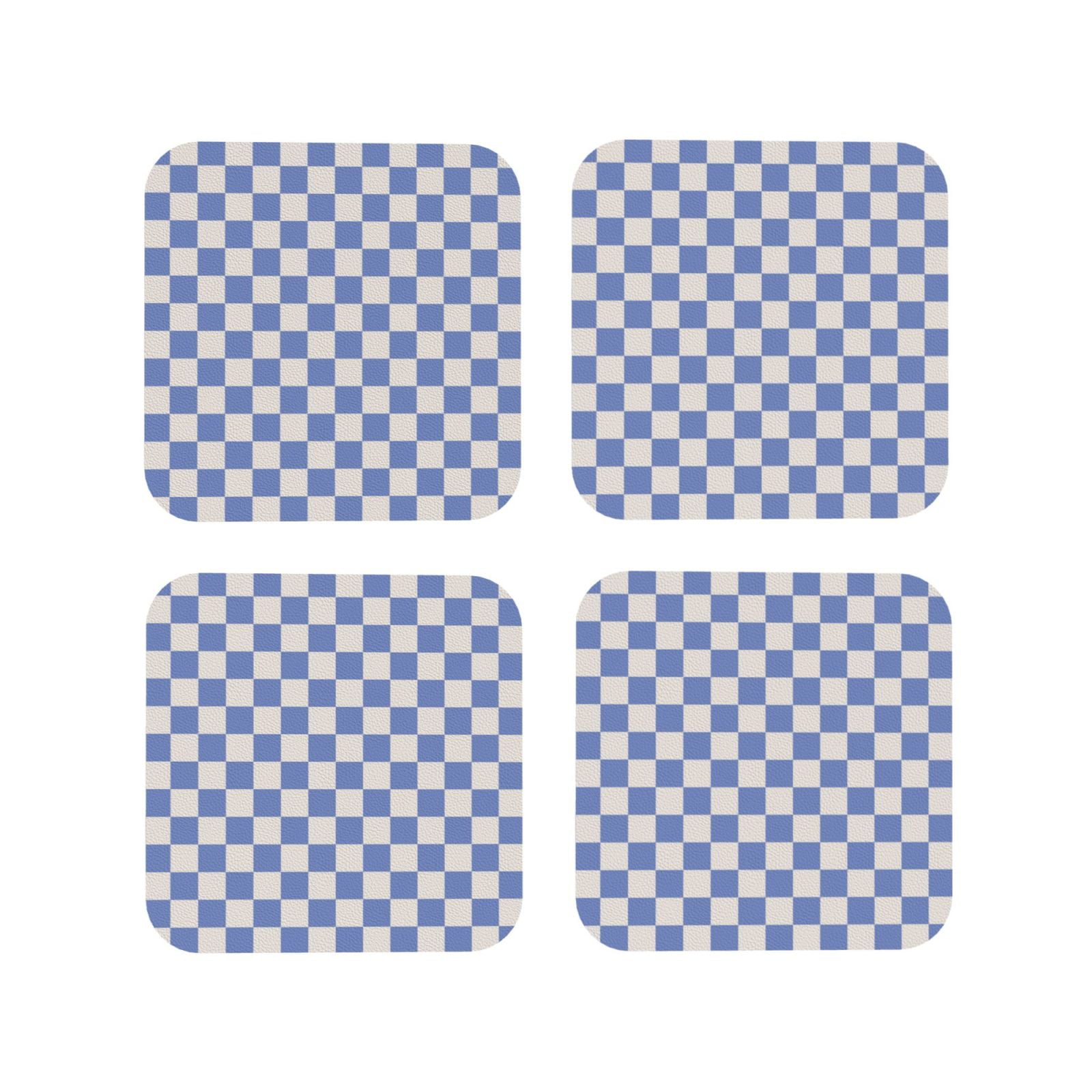 Coasters Set of 4 - Blue White Square Plaid Drink Coasters for Tabletop ...