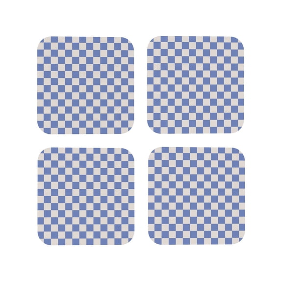 Coasters Set of 4 - Blue White Square Plaid Drink Coasters for Tabletop ...