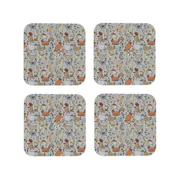 Coasters Set of 4 - Bohemian Funny Cute Chicken Drink Coasters for ...