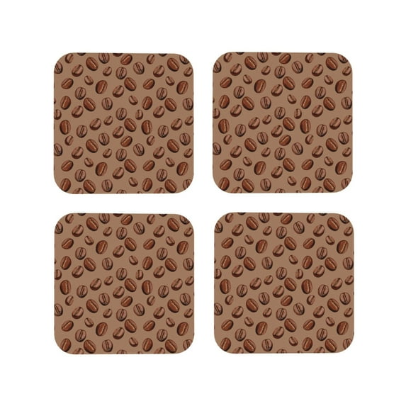 Coasters Set of 4 - Brown Coffee Bean Print Drink Coasters for Tabletop ...