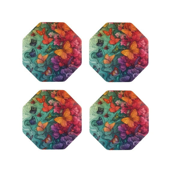 Coasters Set of 4 - Butterfly Flower Cascade Drink Coasters for ...