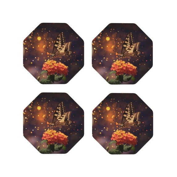 Coasters Set of 4 - Butterfly Sitting on a Flower Drink Coasters for ...