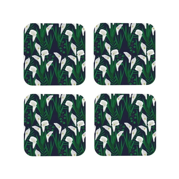 Coasters Set of 4 - Calla Lily Flowers Blue Drink Coasters for Tabletop ...