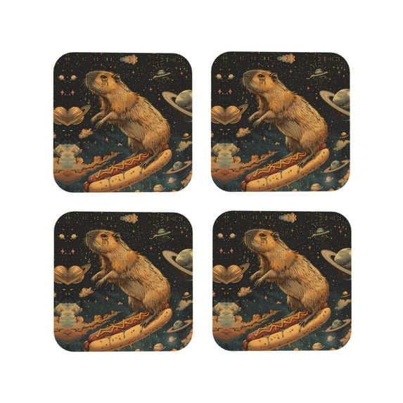 Coasters Set of 4 - Capybara Space Hotdog Ride Drink Coasters for ...