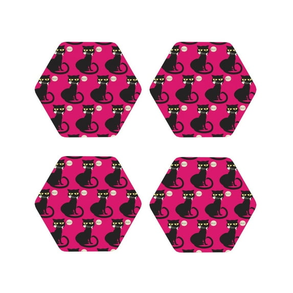 Coasters Set of 4 - Cartoon Black Cat Fishbone Drink Coasters for ...