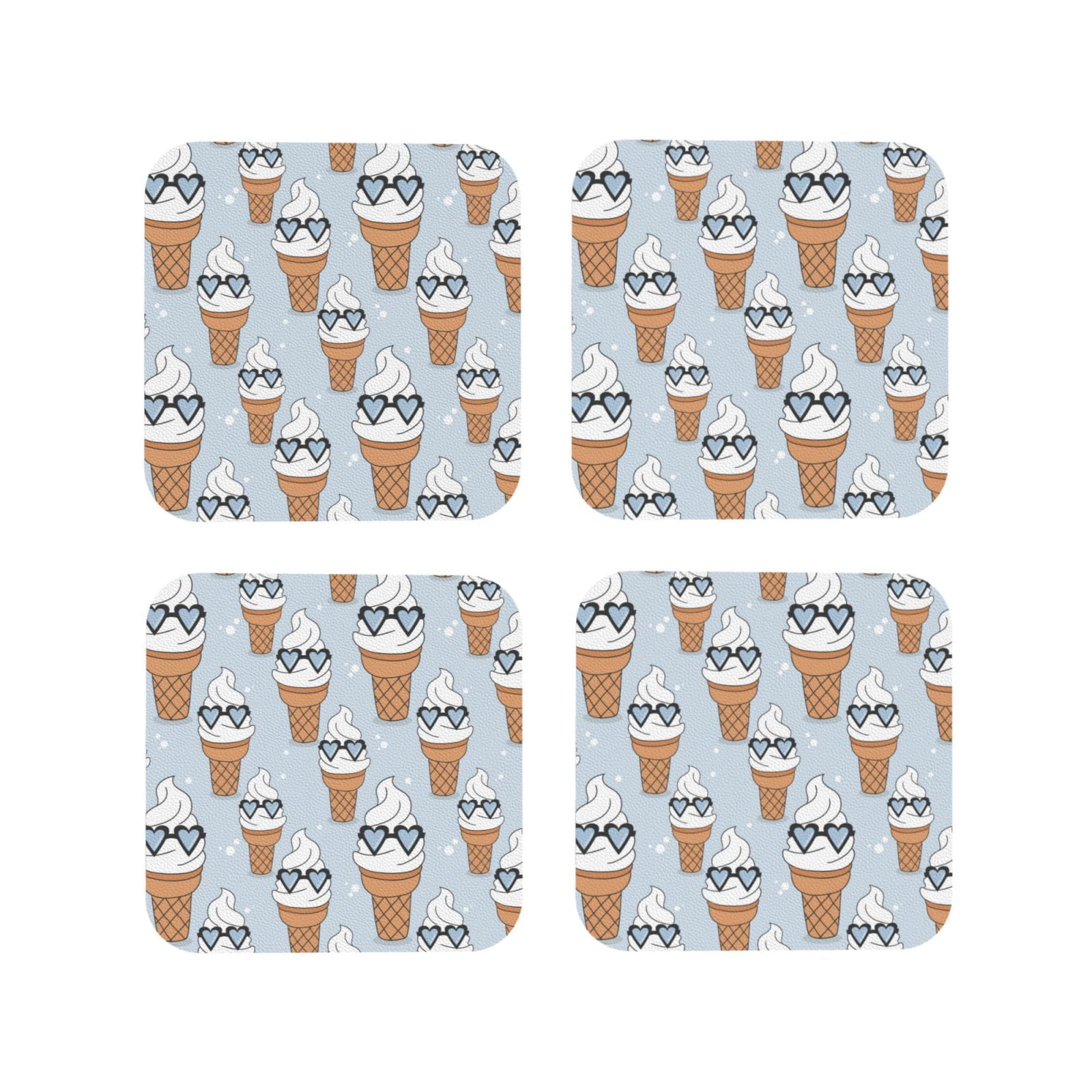 Coasters Set of 4 - Cartoon Cool Ice Cream Print Drink Coasters for ...