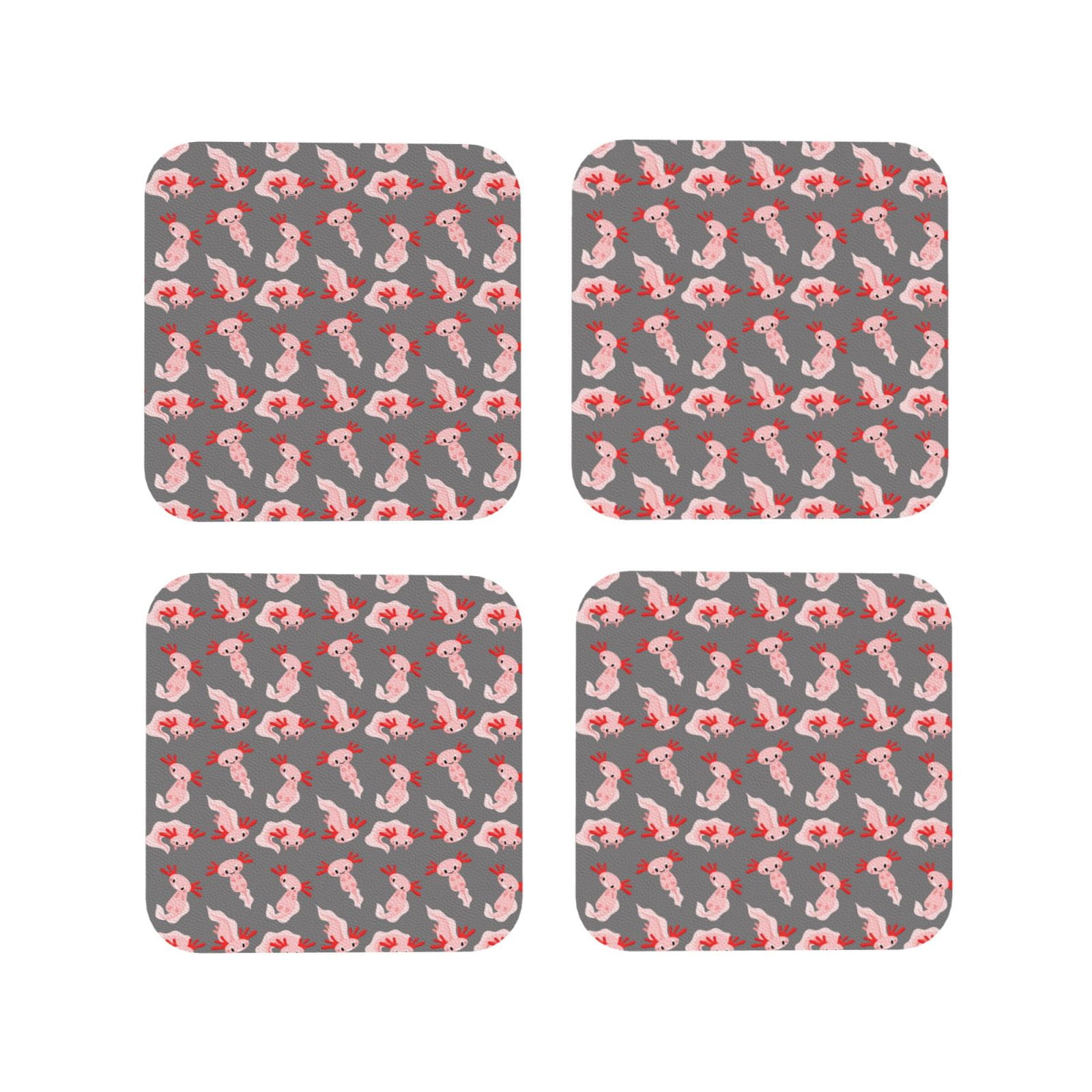 Coasters Set of 4 - Cartoon Cute Axolotl Pink_C Drink Coasters for ...