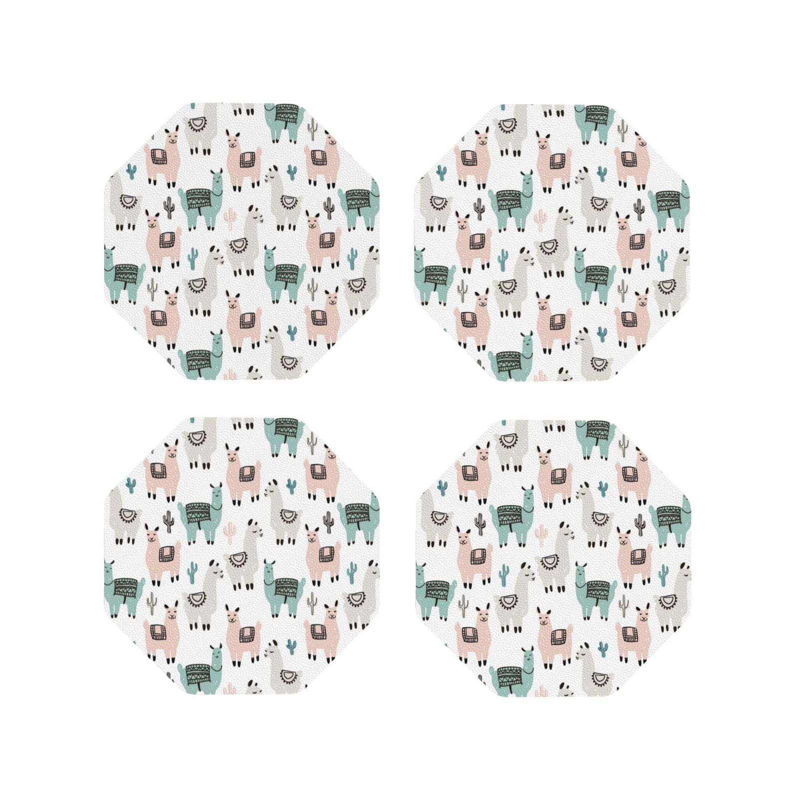 Coasters Set of 4 - Cartoon Cute Funny Alpaca Cactus Drink Coasters for ...