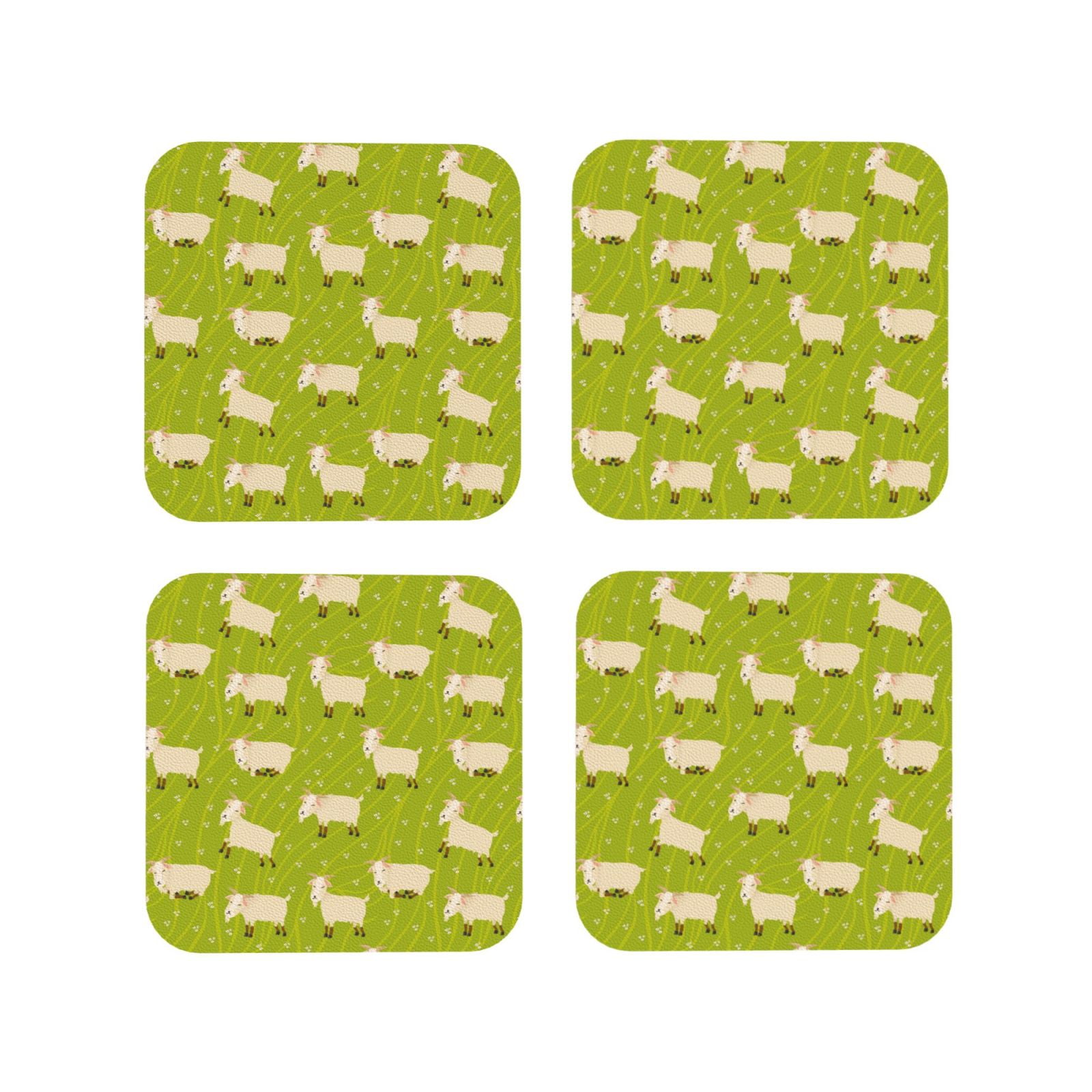 Coasters Set of 4 - Cartoon Cute Funny Sheep Green Drink Coasters for ...