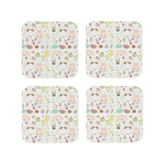 Coasters Set of 4 - Cartoon Cute Rabbit Moon Rainbow Drink Coasters for ...