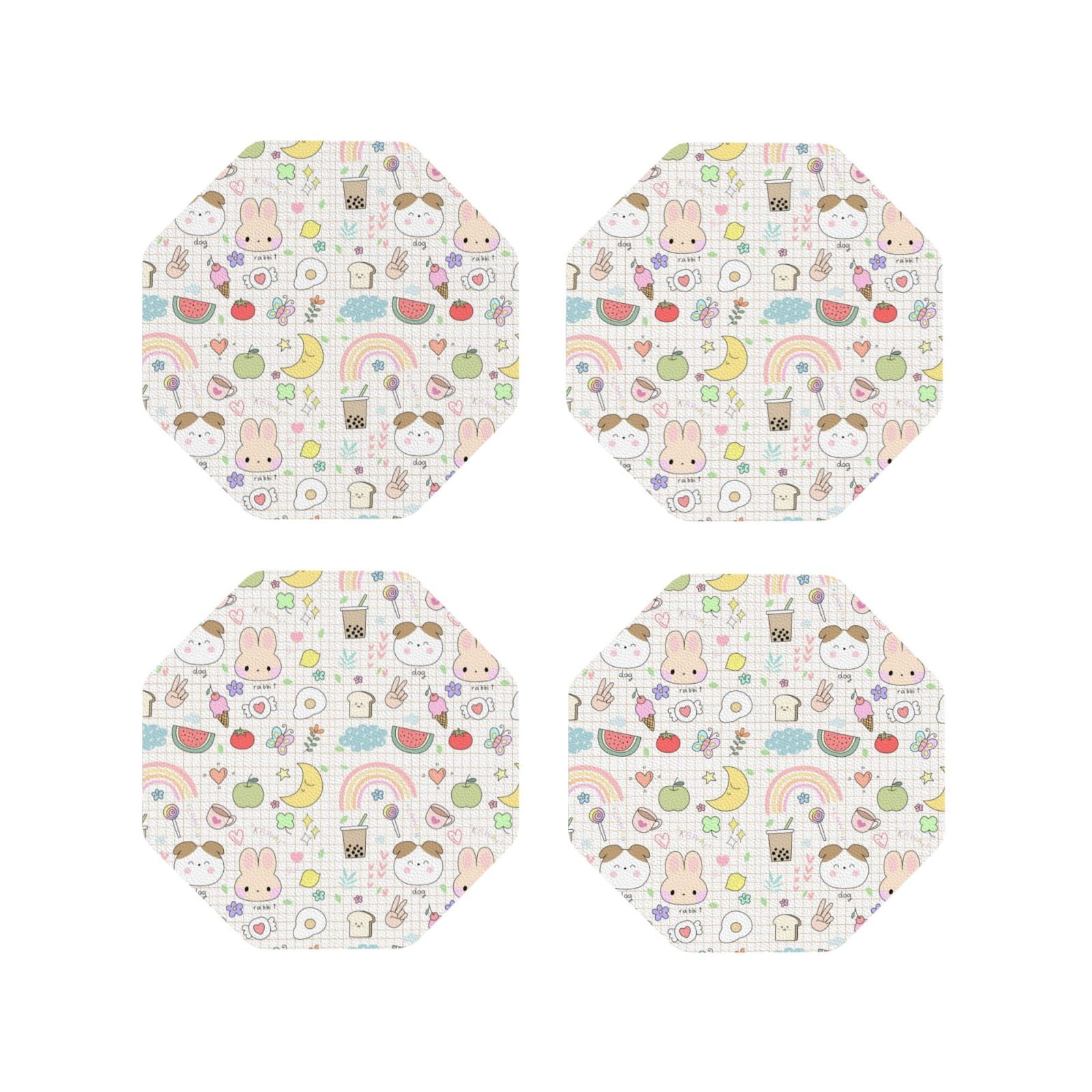 Coasters Set of 4 - Cartoon Cute Rabbit Moon Rainbow Drink Coasters for ...
