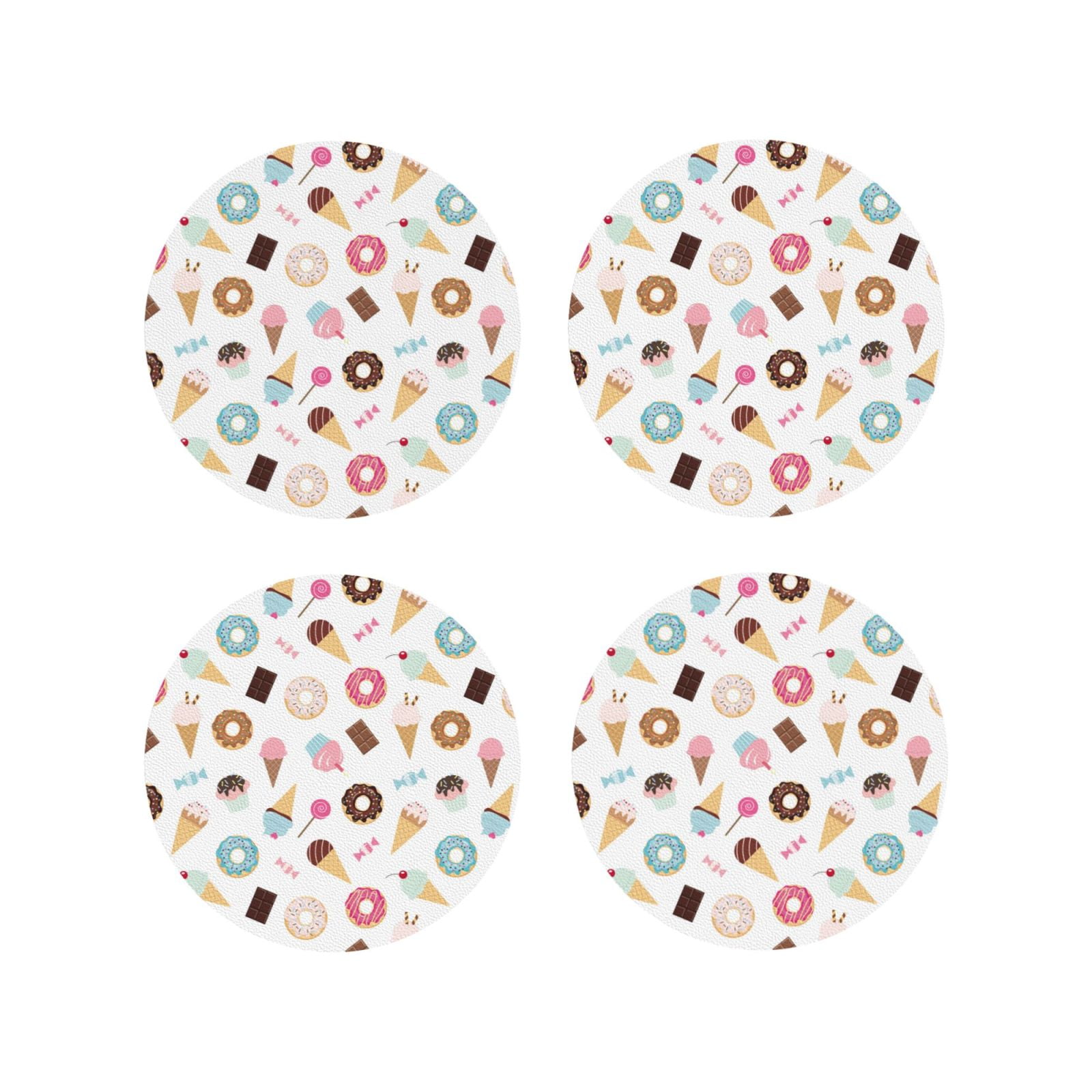 Coasters Set of 4 - Cartoon Donut Ice Cream Candy Drink Coasters for ...
