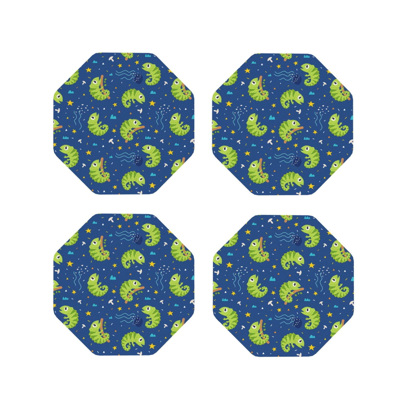Coasters Set of 4 - Cartoon Funny Chameleon Lizard Drink Coasters for ...