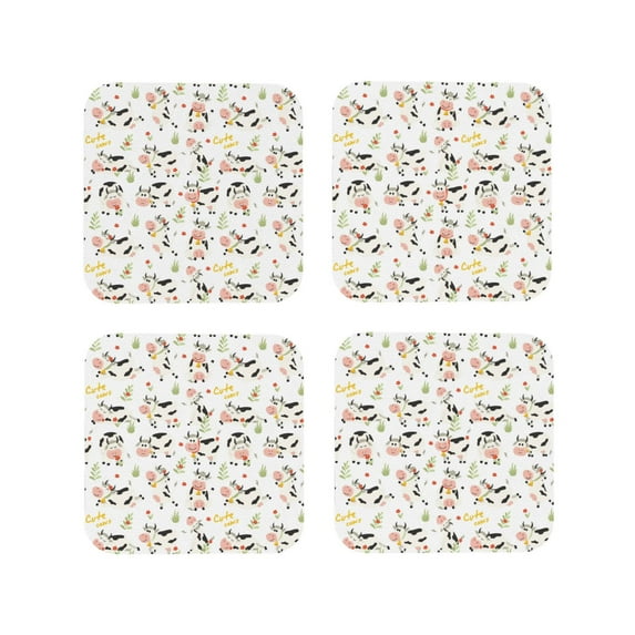 Coasters Set of 4 - Cartoon Funny Cute Cow Flower White Drink Coasters ...