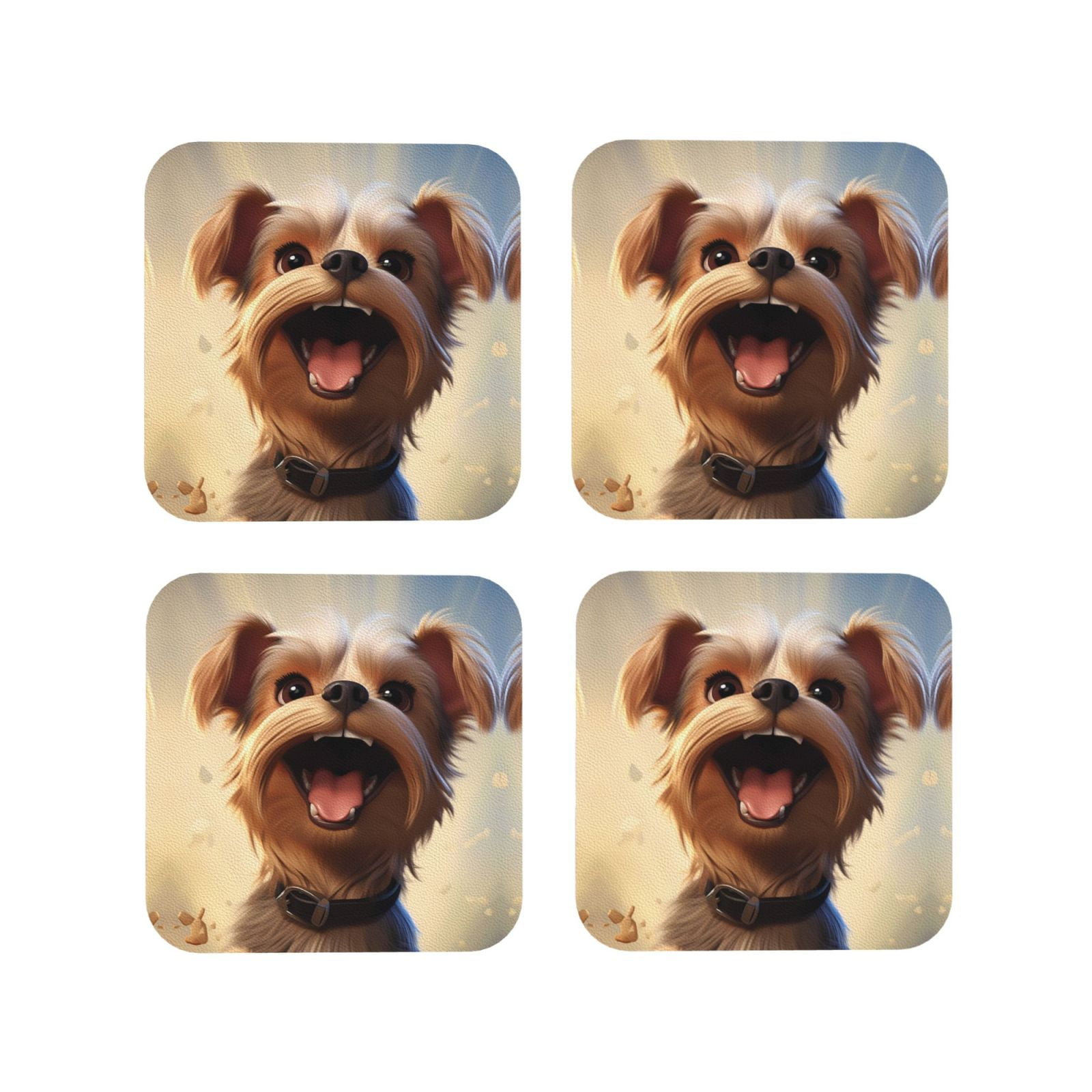 Coasters Set of 4 - Cartoon Happy Cute Puppy Drink Coasters for ...