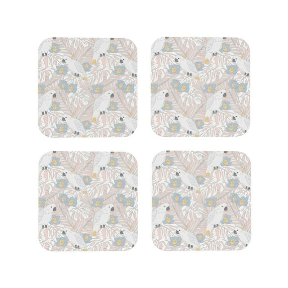 Coasters Set of 4 - Cartoon Palm Leaf Monstera Parrot Drink Coasters ...