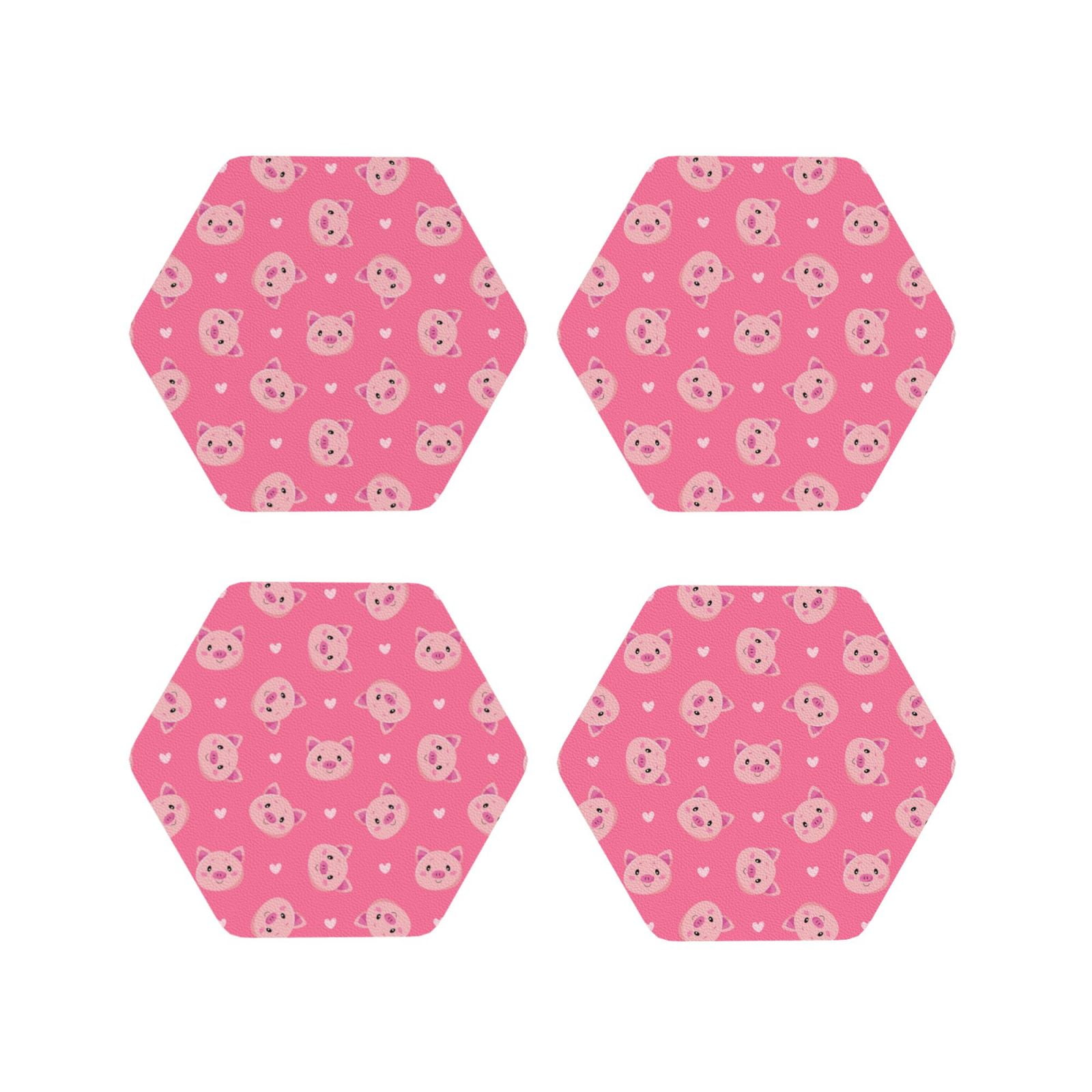 Coasters Set of 4 - Cartoon Pigs and Hearts Drink Coasters for Tabletop ...
