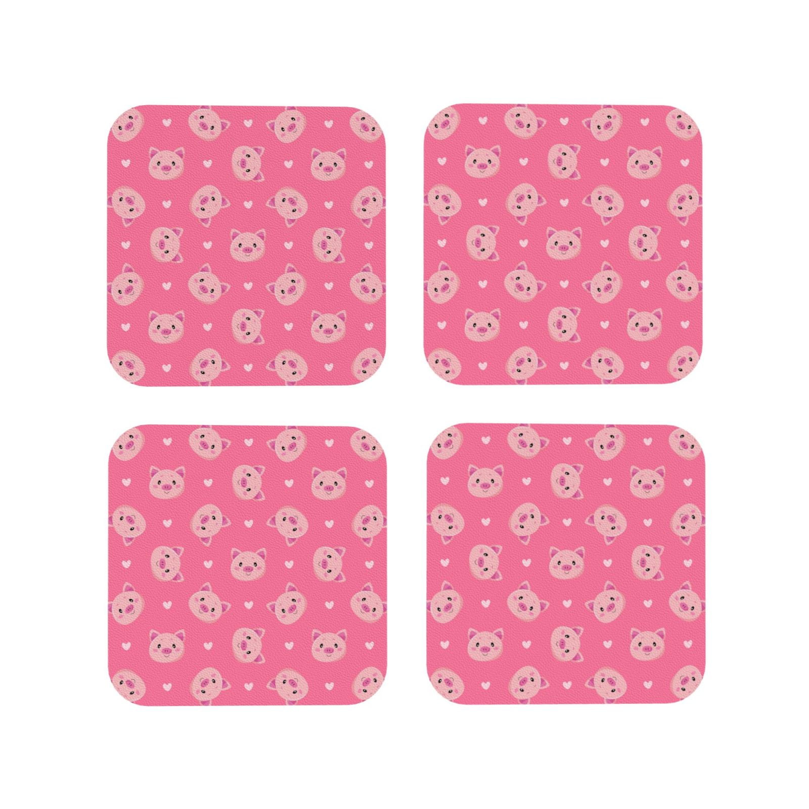 Coasters Set of 4 - Cartoon Pigs and Hearts Drink Coasters for Tabletop ...
