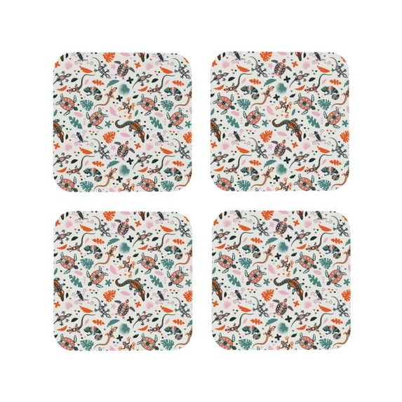 Coasters Set of 4 - Chameleon Lizard Turtle Frog Drink Coasters for ...