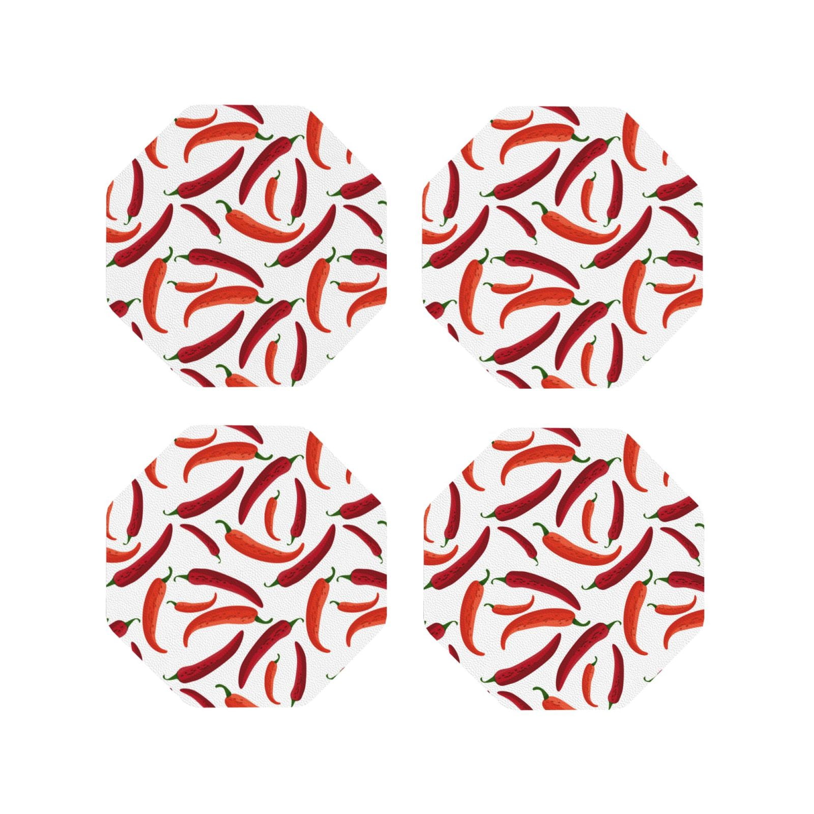 Coasters Set of 4 - Chili Pepper Print red Drink Coasters for Tabletop ...