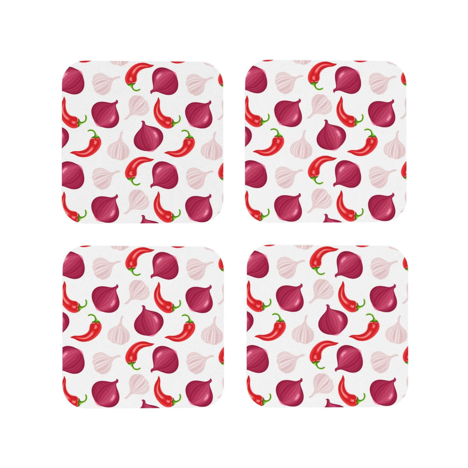 Coasters Set of 4 - Chili Pepper onion Print Drink Coasters for ...