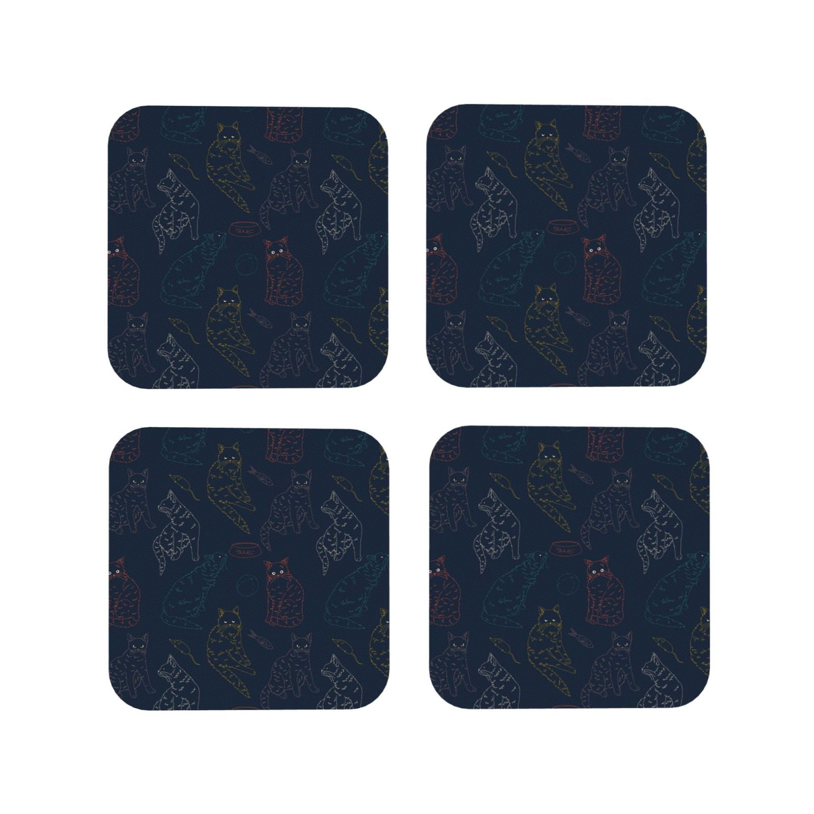 Coasters Set of 4 - Classic Handmade Colorful Cat Drink Coasters for Tabletop Protection Leather ...