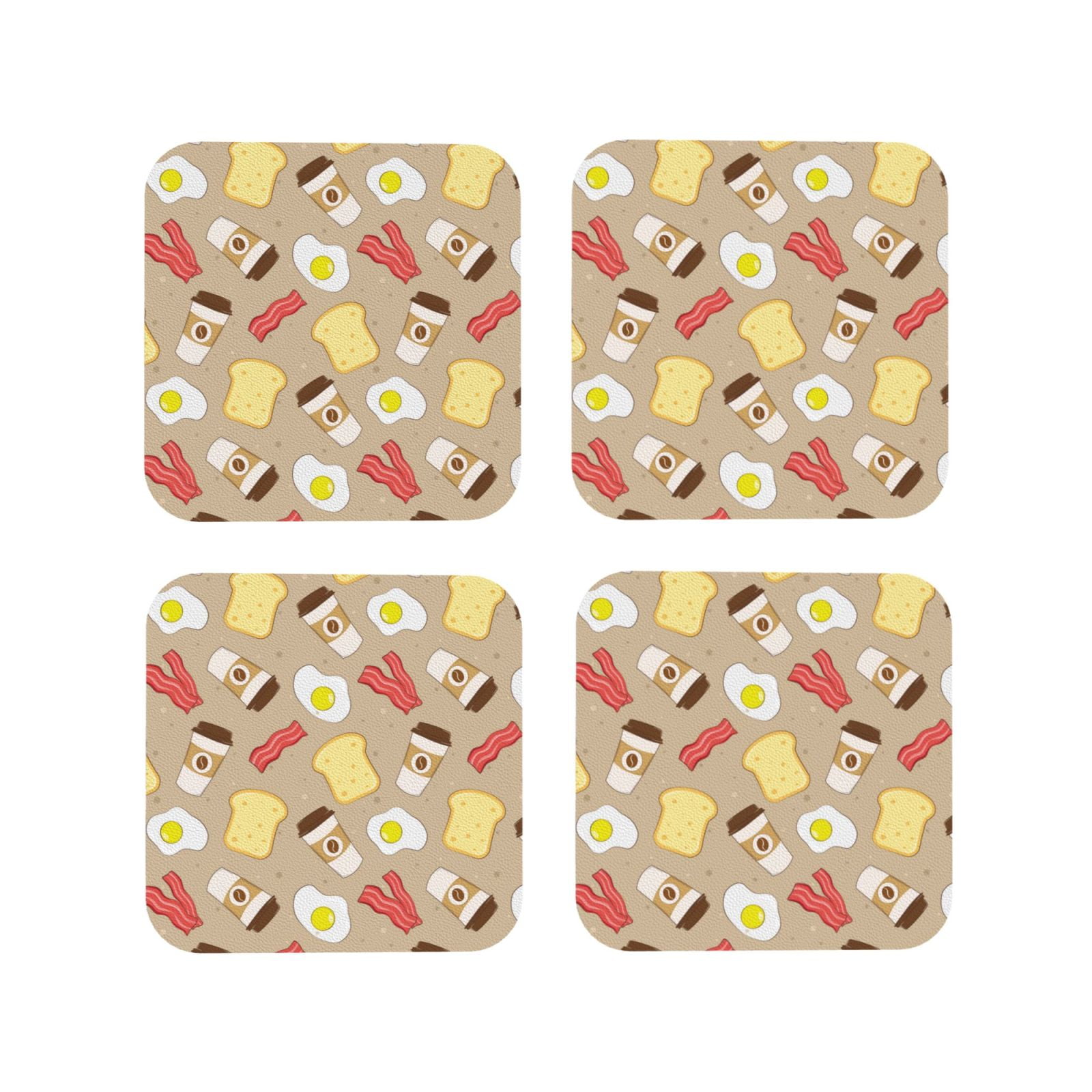 Coasters Set of 4 - Coffee Bacon Eggs Toast Drink Coasters for Tabletop ...