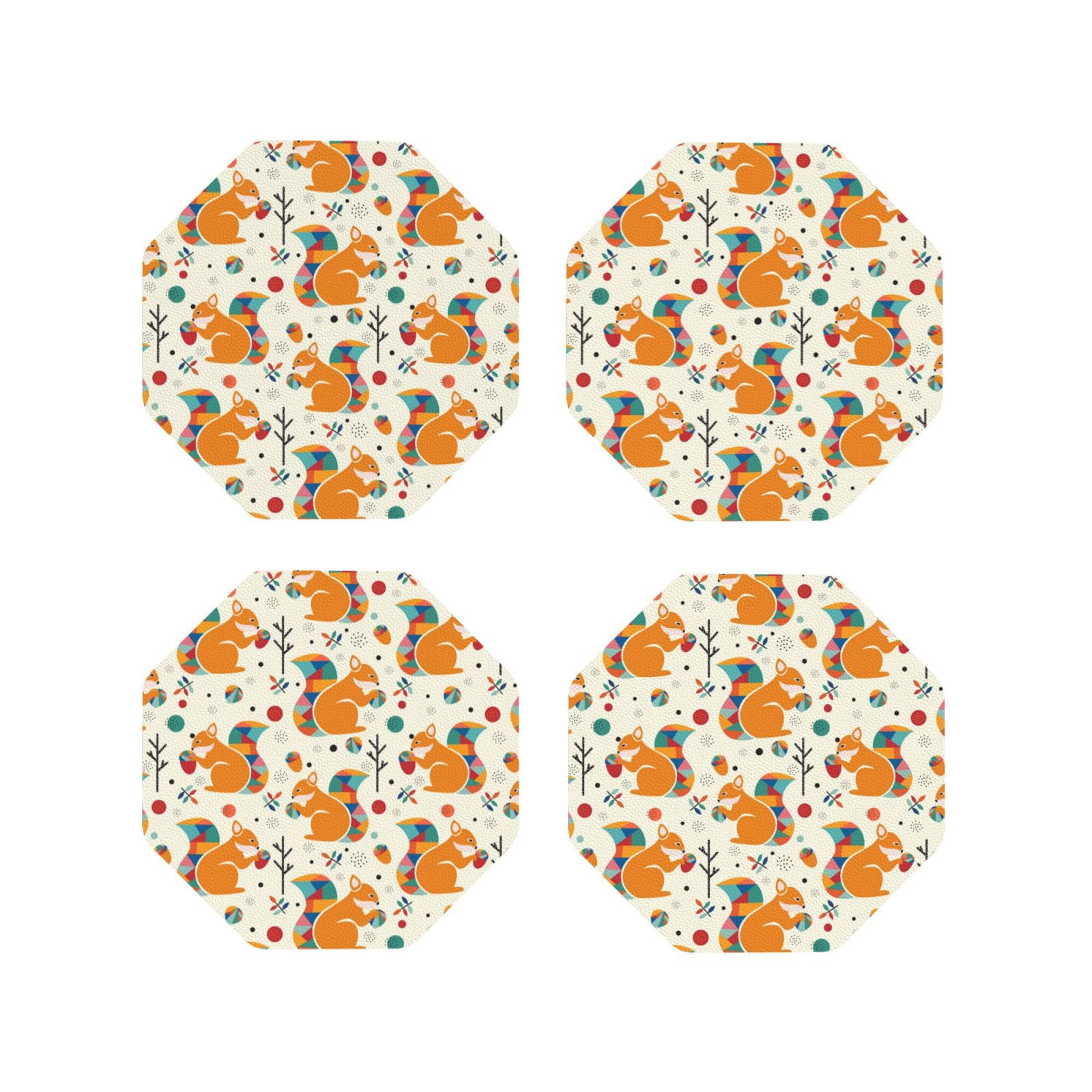 Coasters Set of 4 - Colorful Cartoon Cute Squirrel Drink Coasters for ...