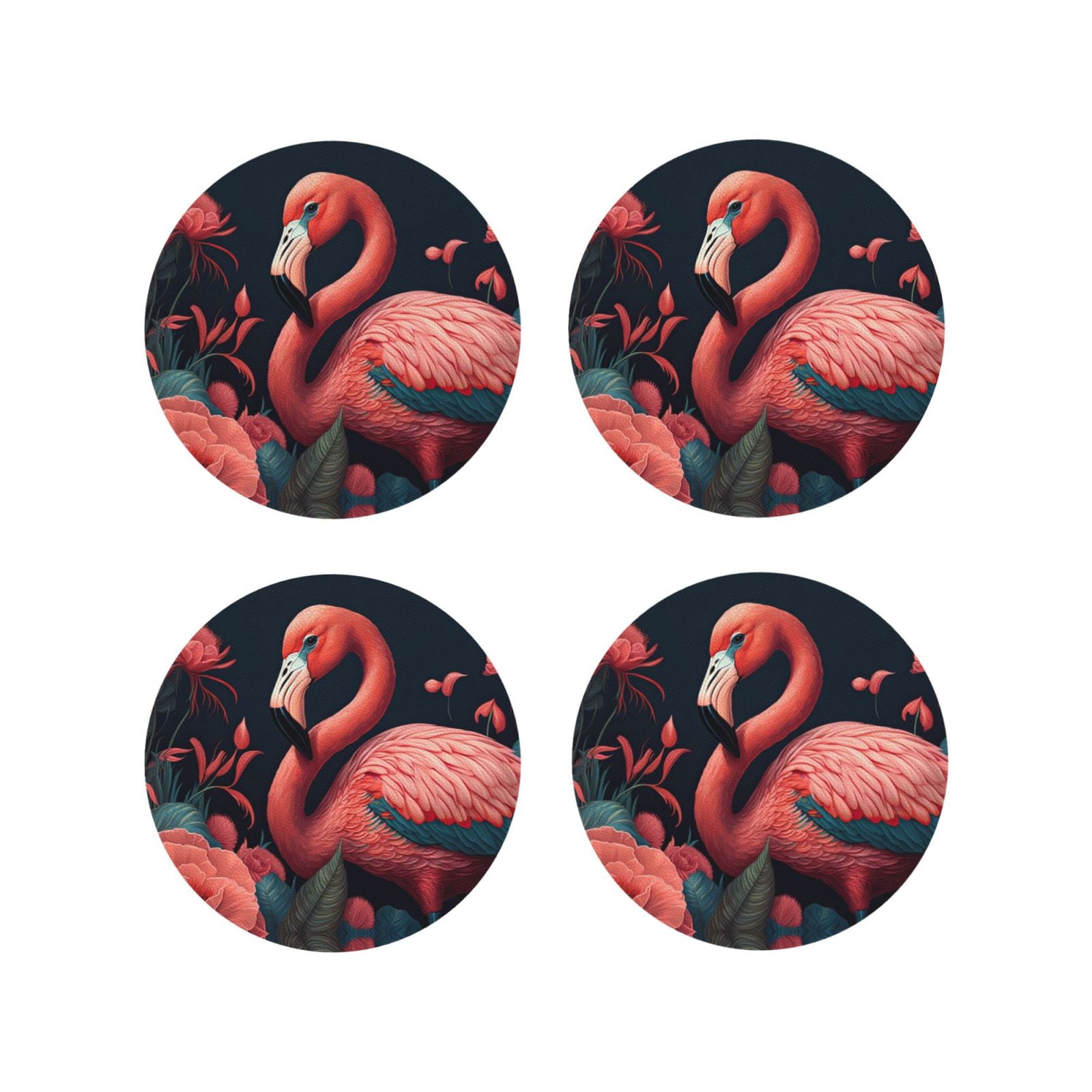 Coasters Set of 4 - Colorful Floral Flamingo Drink Coasters for ...