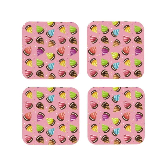 Coasters Set of 4 - Colourful Ice Cream Print Pink Drink Coasters for ...